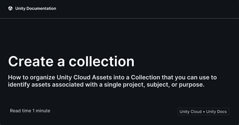 Create a collection • Unity Cloud • Unity Docs