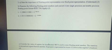 Solved A State The Importance Of Floating Point Chegg