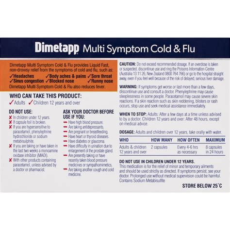 Dimetapp Multi Symptom Cold And Flu 20 Pack Woolworths