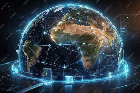 Premium Photo Secure Network Connection Technology Globe And Lock With Applications Icon