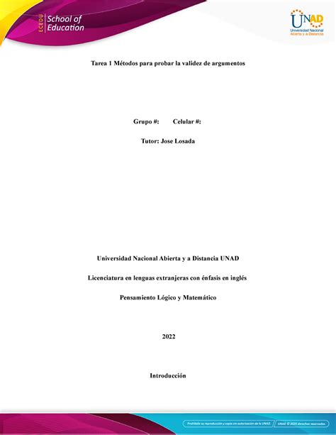 Tarea Métodos para probar la validez de argumentos Al principio se podrá analizar uno de los