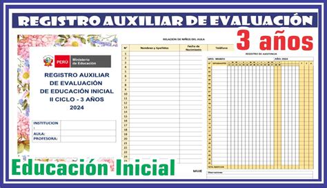 Registro Auxiliar De Evaluación Para Inicial 3 Años 2024 Materiales