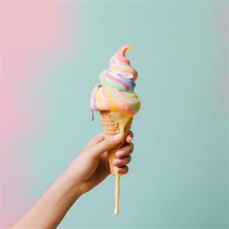 Hand Holding Melting Ice Cream Ai Generated Image