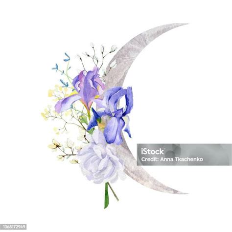 Phase Daquarelle De La Lune Avec Bouquet De Fleurs Illustration Logo