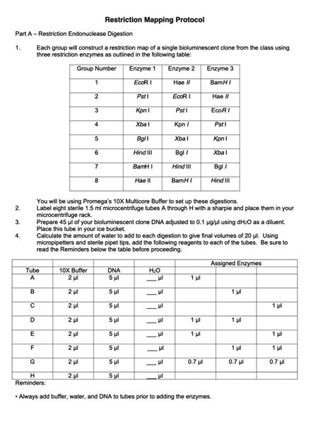 Solved Restriction Mapping Protocol Part A Restriction Endonuclease