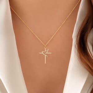 Cross And Dove Necklace Gold Plated Faith Pendant Christian Jewelry