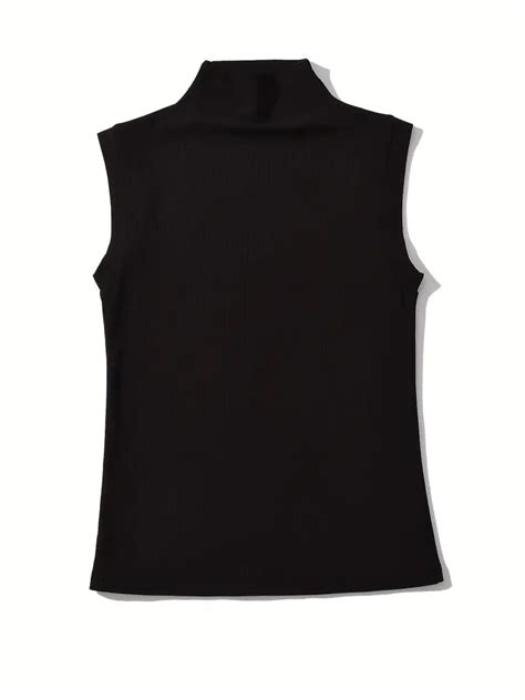 Solid Ribbed Tops Casual High Neck Slim Summer Sleeveless Temu