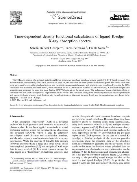 Pdf Time Dependent Density Functional Calculations Of Ligand K Edge X