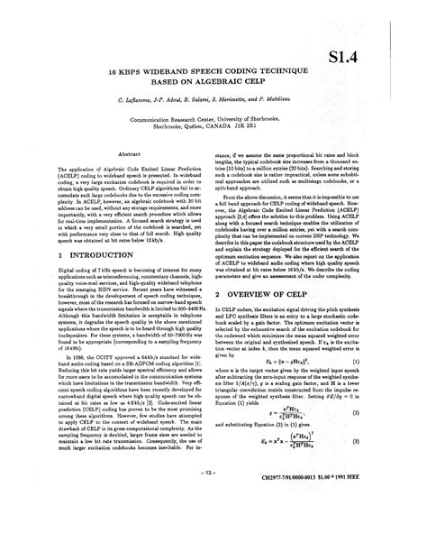 Acelp Ieee Aufgaben S1 Z 16 Kbps Wideband Speech Coding Technique