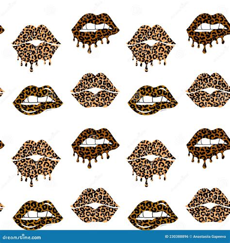 Kissing And Biting Lips With Leopard Print Melting Lipstick Seamless