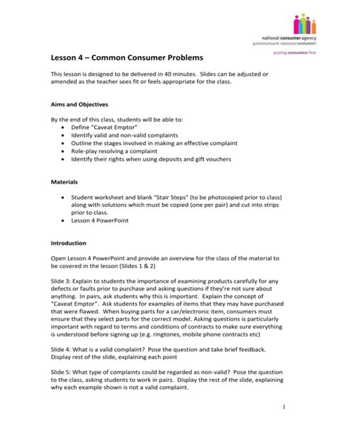 Lesson 2 Common Consumer Problems
