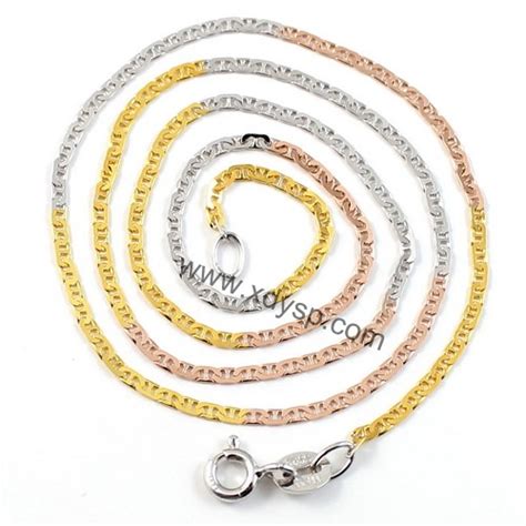 925银项链日字链镀三色金，规格：035x15mm ，银项链批发，925银链，银项链