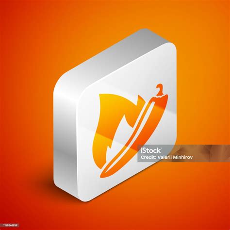 주황색 배경에 분리된 아이소메트릭 핫 칠리 페퍼 포드 아이콘 식료품 요리 제품 조미료 및 향신료 패키지 요리 책을 위한 디자인