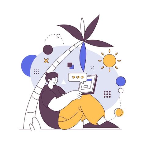 Premium Vector Freelancer Working Under Palm Tree Remote Work