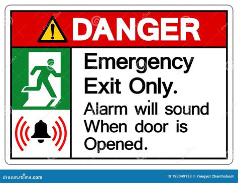 Danger Emergency Exit Only Alarm Will Sound When Door Is Opened Symbol Sign Vector Illustration