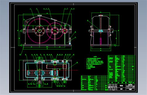 带式输送机传动装置中的二级圆柱齿轮减速器 Autocad 2000 模型图纸下载 懒石网
