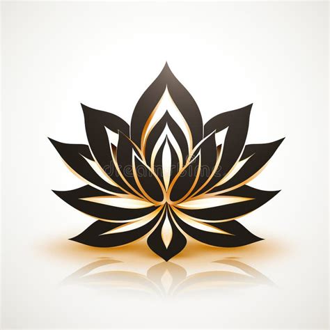 Minimalistic Logo Emblem Symbol With A Golden Black Lotus Flower On White Background Stock