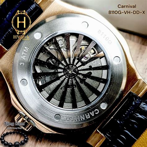 Đồng Hồ Nam Carnival Automatic 8110g Vh Dd X Dây Da Vỏ Vàng Hồng Mặt Xanh Dương Sapphire