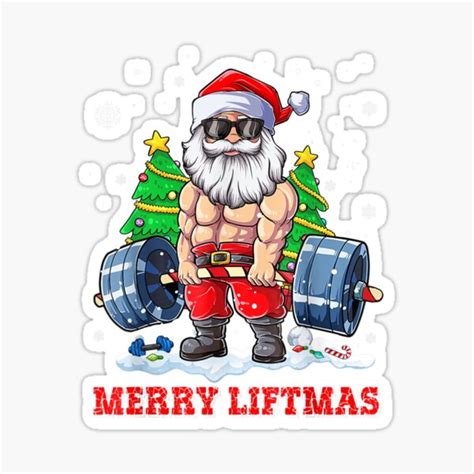 Merry Liftmas Weightlifting Fitness Gym Santa Christmas Sticker For