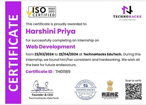 Harshinipriya Sadula On Linkedin Internship Certificate