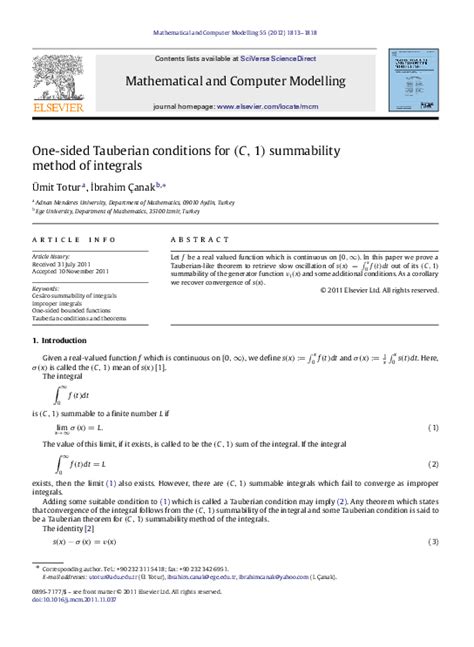 Pdf One Sided Tauberian Conditions For Summability Method Of Integrals