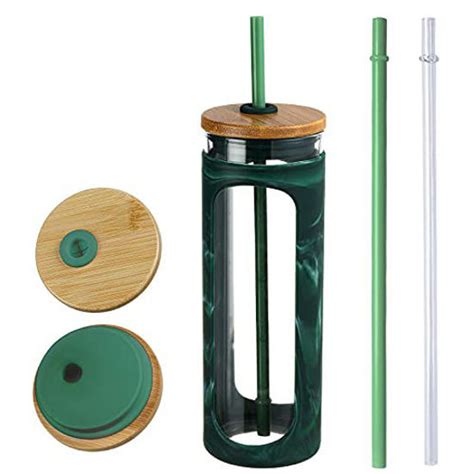 Getuscart 24oz Glass Tumbler With Straw And Bamboo Lid By Kodrinewide