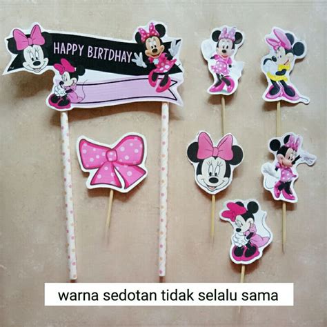 Jual Cake Topper Satu Set Hiasan Kue Ulang Tahun Karakter Minnie Mouse
