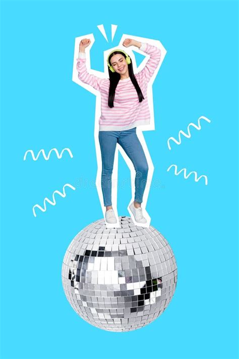 Collage 3d Image Of Pinup Pop Retro Sketch Of Happy Smiling Lady Having