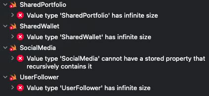 Error Value Type Of Struct Has Infinite Size Issue Building Models