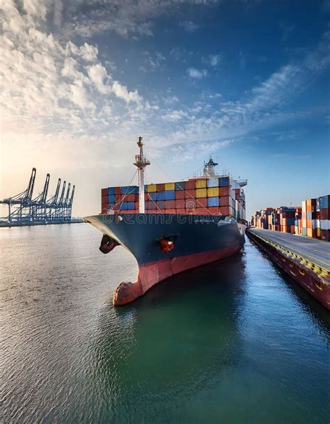 Docked Container Ship Large Container Ship In A Dock At The Port Stock