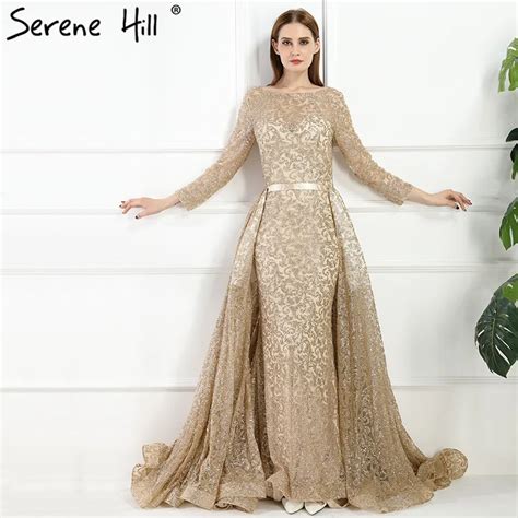 Gold Glitter Long Sleeve Dubai Robe De Soiree Evening Dresses 2017 Real