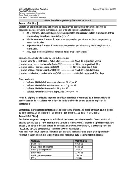 1er Parcial Algoritmos Y Estructura De Datos Pdf Contraseña Ascii