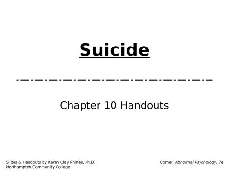 Lecture Slides On Suicide Abnormal Psychology Psyc 3150 Docsity