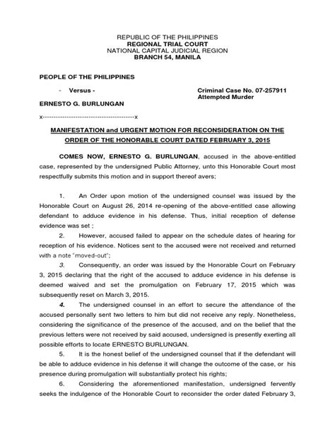 Motion For Reconsideration Legal Procedure Crimes