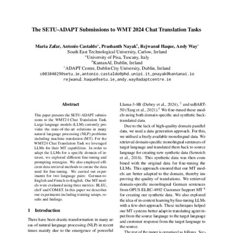 The Setu Adapt Submissions To Wmt 2024 Chat Translation Tasks Acl