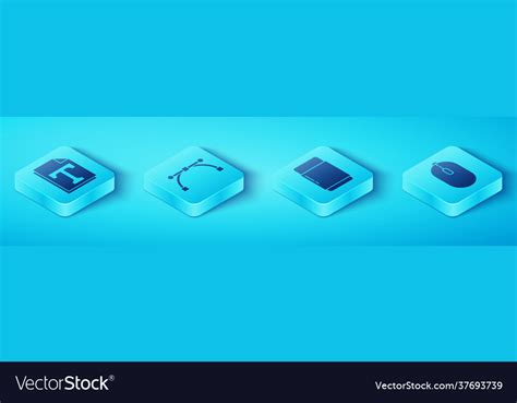 Set Isometric Text File Document Bezier Curve Vector Image