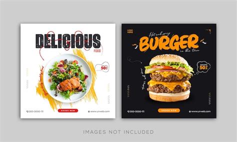 패스트 푸드 소셜 미디어 포스트 디자인 배너 템플릿 프리미엄 벡터