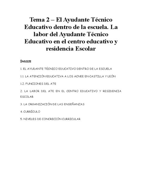 Tema 2 El Ayudante Técnico Educativo Dentro De La Escuela La Labor
