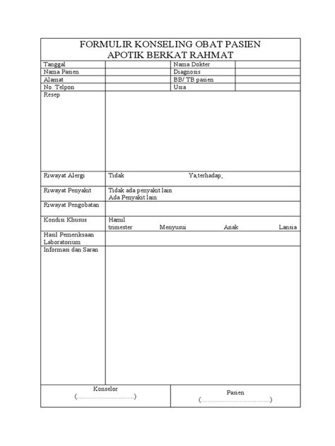 Formulir Konseling Apotik Berkat Rahmat Pdf