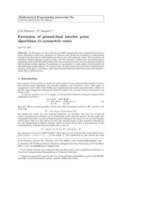 Pdf Extension Of Primal Dual Interior Point Algorithms To Symmetric Cones