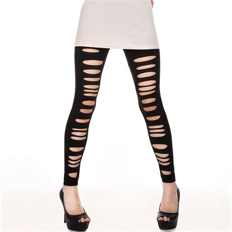 Jolly Bull Women Hole Leggings Sexy Mesh Ripped Leggings Punk Rock
