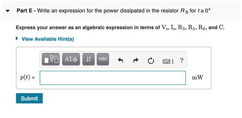Solved Part E Write An Expression For The Power Chegg