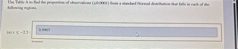 Solved Use Table A To Find The Proportion Of Observations