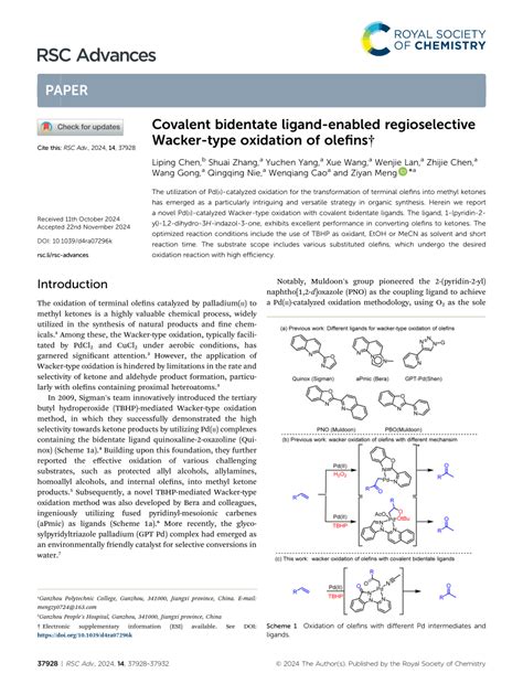 Pdf Covalent Bidentate Ligand Enabled Regioselective Wacker Type