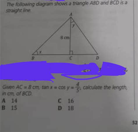 Solved The Following Diagram Shows A Triangle Abd And Bcd Is A