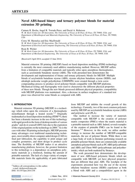 Pdf Novel Abs Based Binary And Ternary Polymer Blends For Material Extrusion 3d Printing