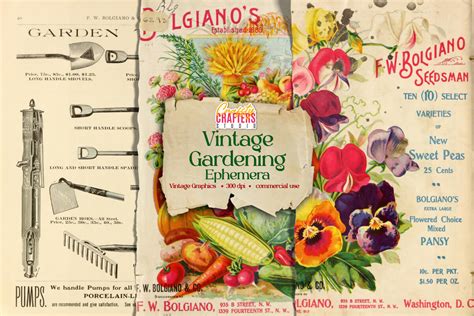 Vintage Gardening Ephemera Illustrations Graphic By