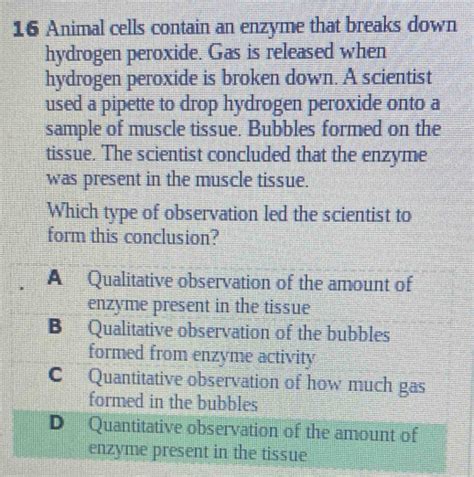Solved 16 Animal Cells Contain An Enzyme That Breaks Down Hydrogen