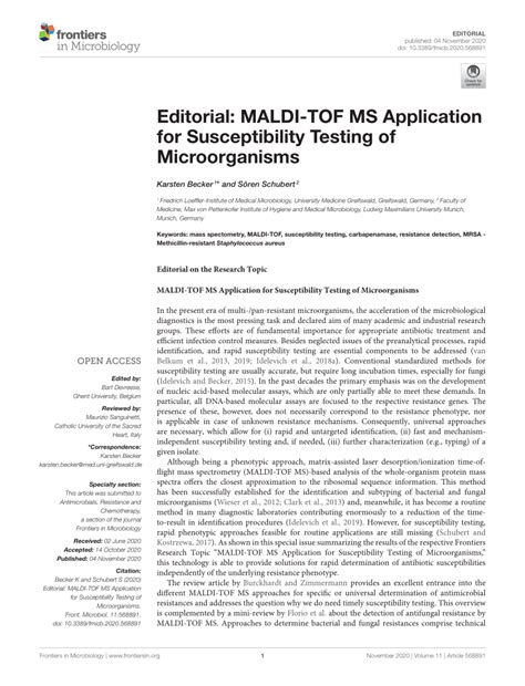 Pdf Editorial Maldi Tof Ms Application For Susceptibility Testing Of Microorganisms