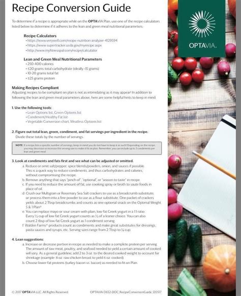 Recipe Conversion Chart Optavia Recipe Conversions Lean And Green